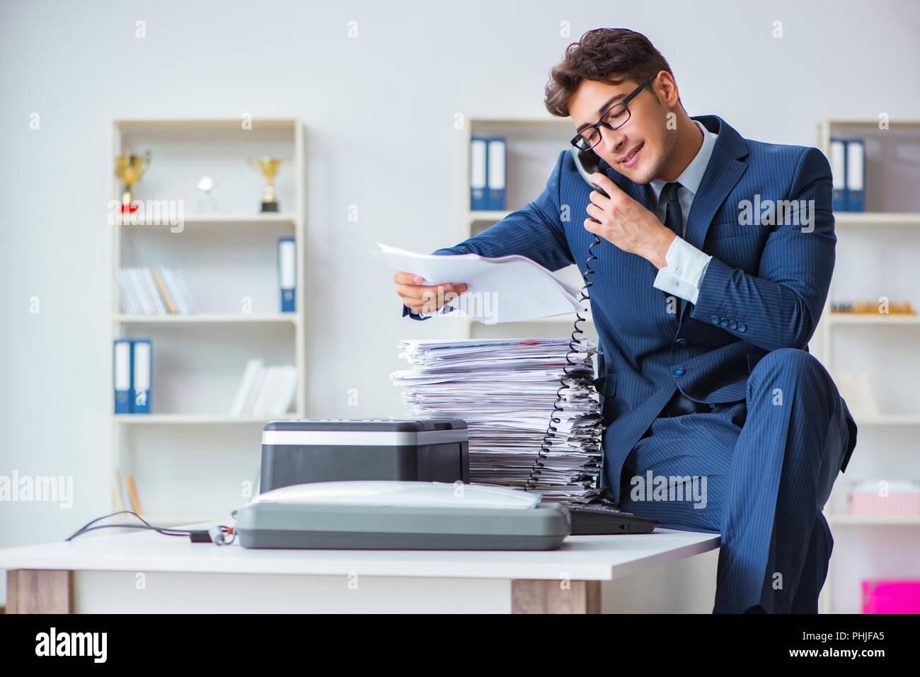 The businessman making copies in copying machine hi-res stock ...