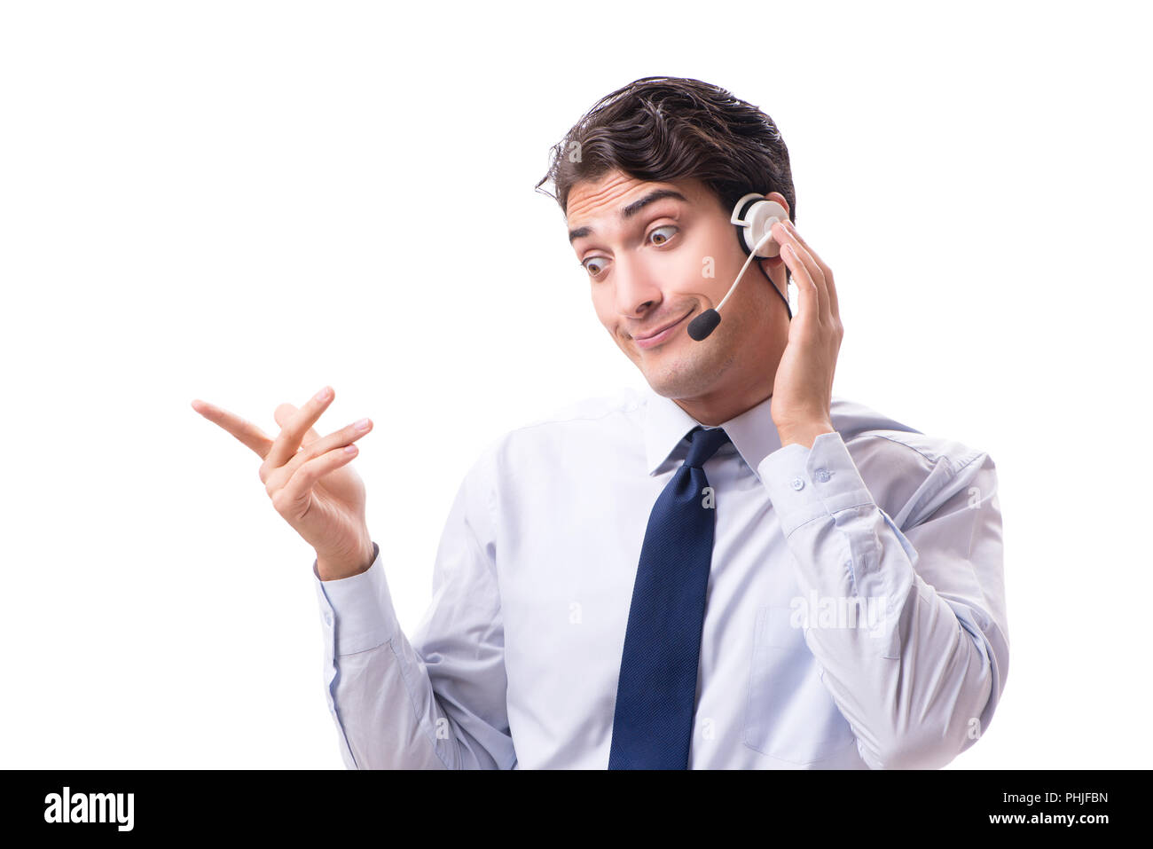 Man with headset isolated on white background Stock Photo - Alamy