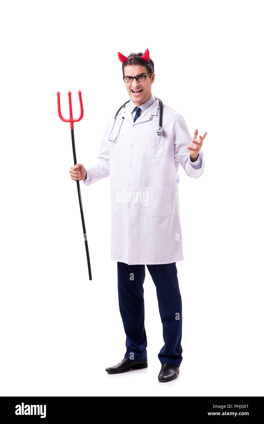 Devil doctor in funny medical concept isolated on white backgrou Stock ...