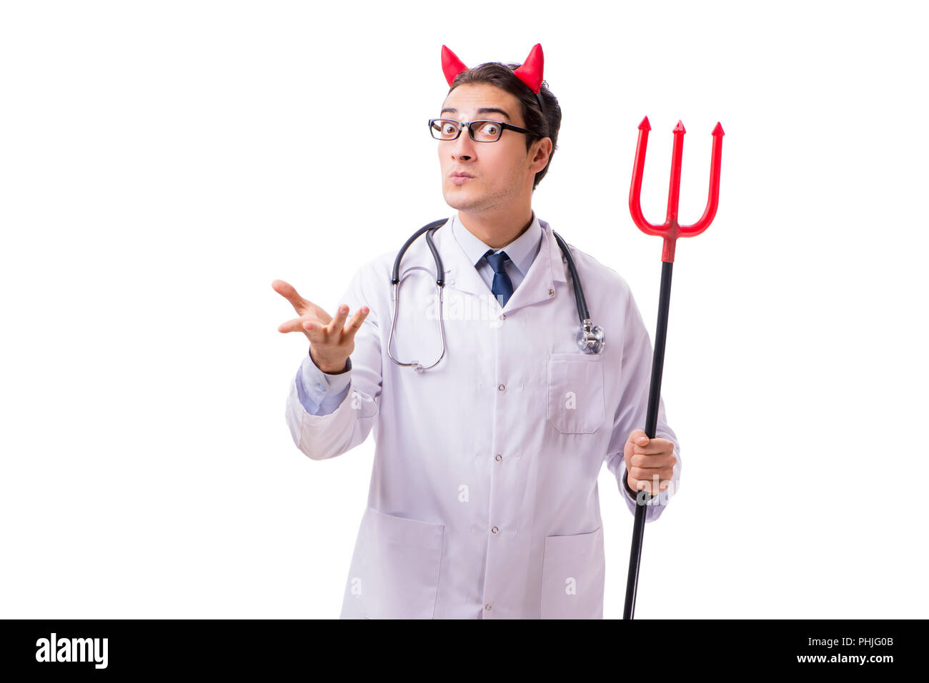 Devil doctor in funny medical concept isolated on white backgrou Stock ...