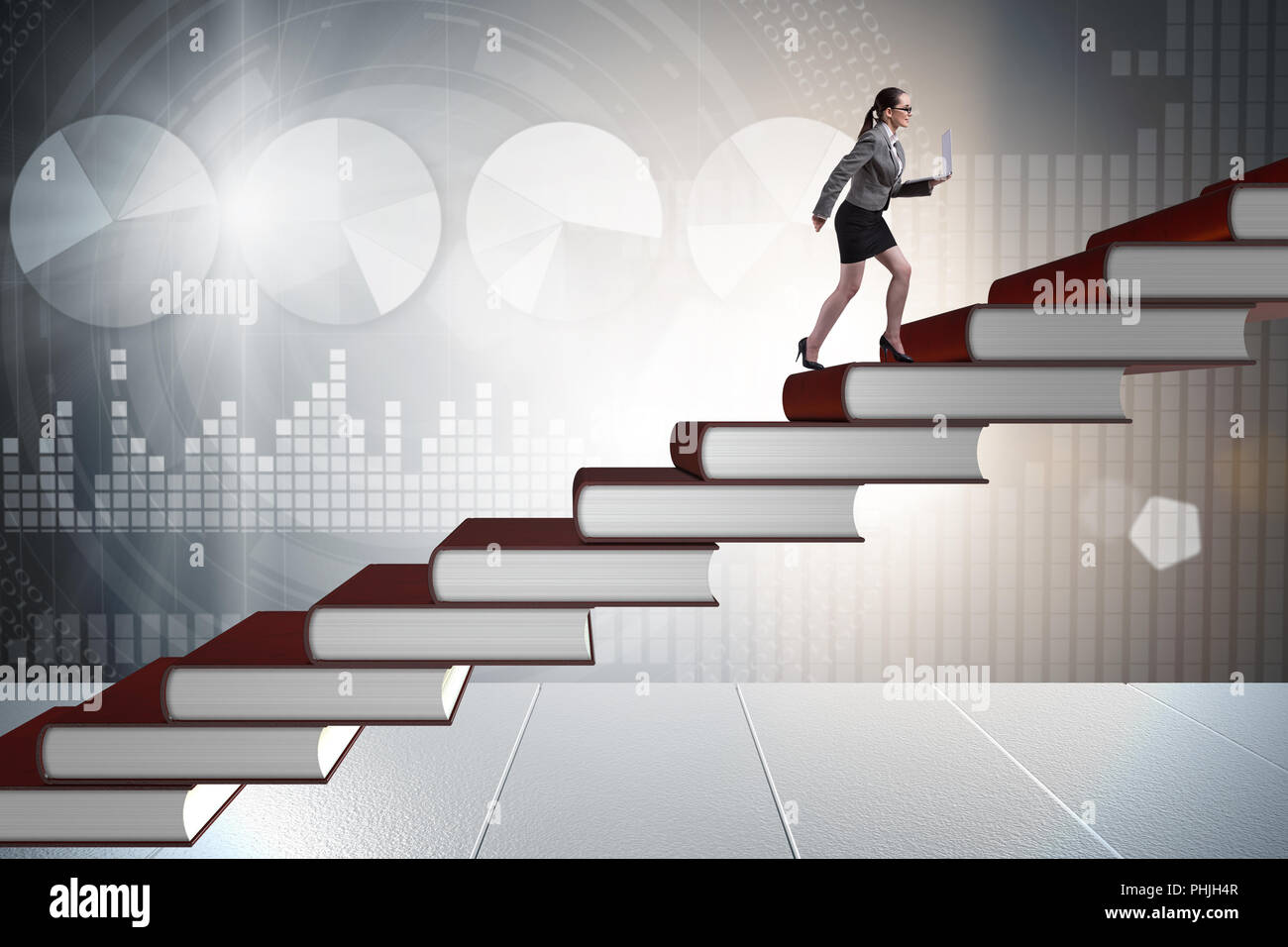 Businesswoman student climbing the ladder of education books Stock ...