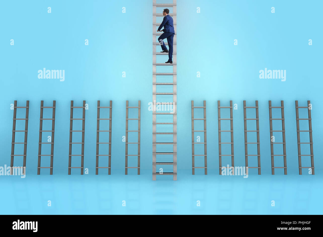Businessman climbing career ladder in business success concept Stock ...
