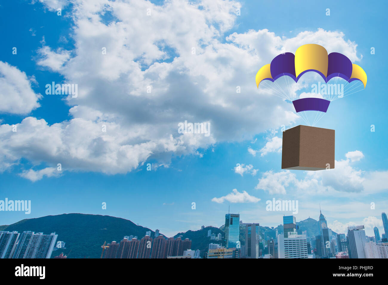 Delivery of boxes concept with parachute Stock Photo - Alamy