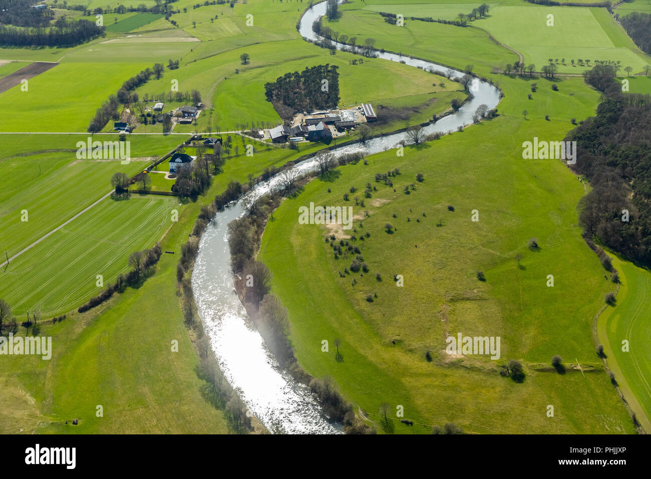 River Lippe on the city border between Schermbeck and Hünxe, Lippeaue ...