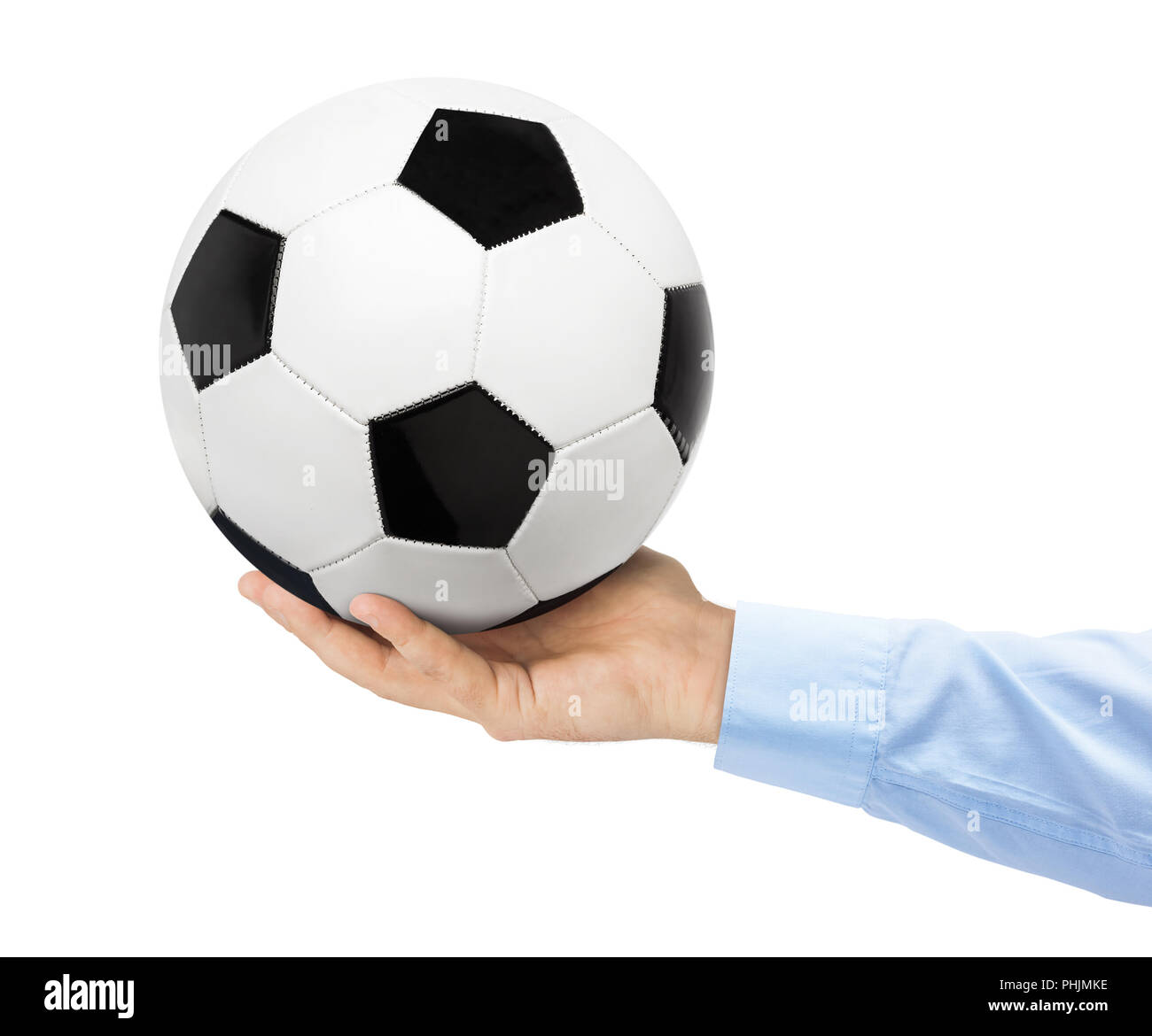 Hand and soccer ball Stock Photo - Alamy
