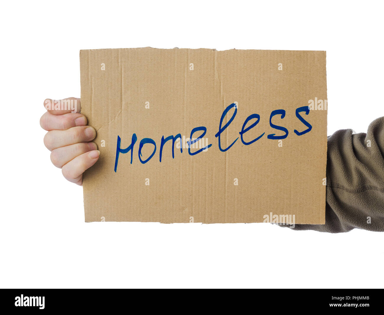 Hand with cardboard Homeless Stock Photo - Alamy