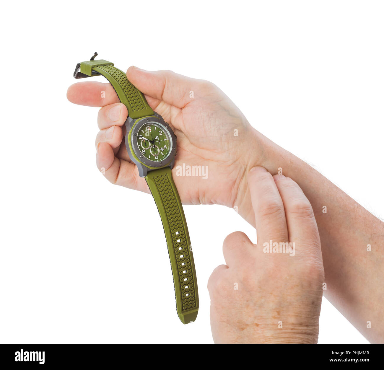 Hand of old man taking pulse Stock Photo - Alamy