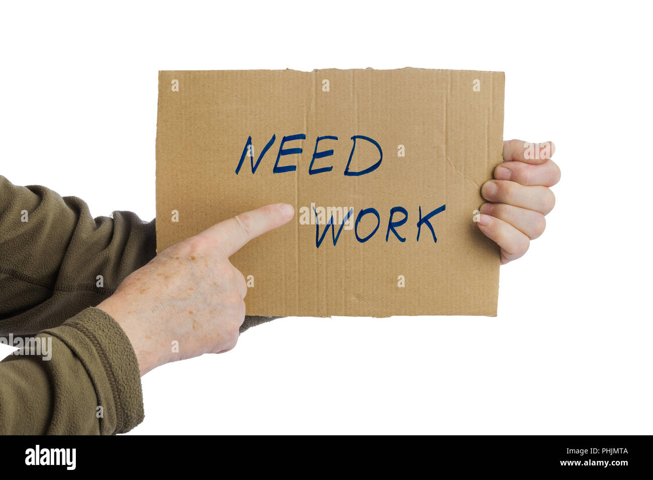 Hand with cardboard Need work Stock Photo - Alamy