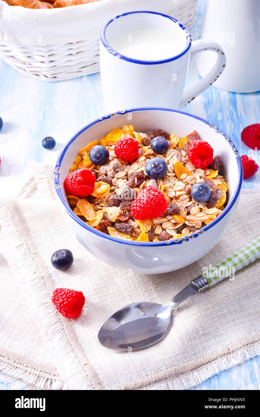 muesli breakfast menu with forest fruits Stock Photo - Alamy