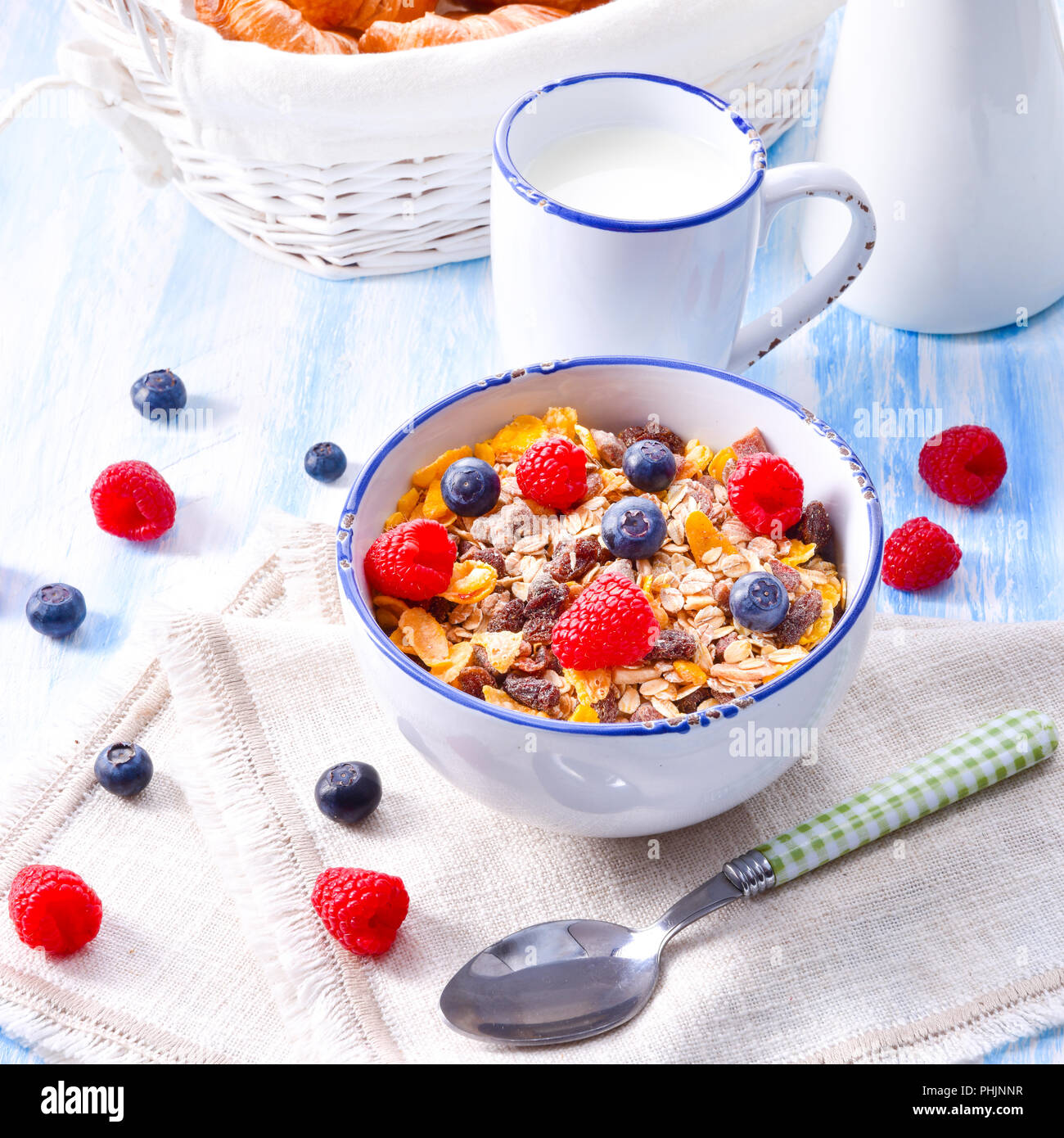 muesli breakfast menu with forest fruits Stock Photo - Alamy