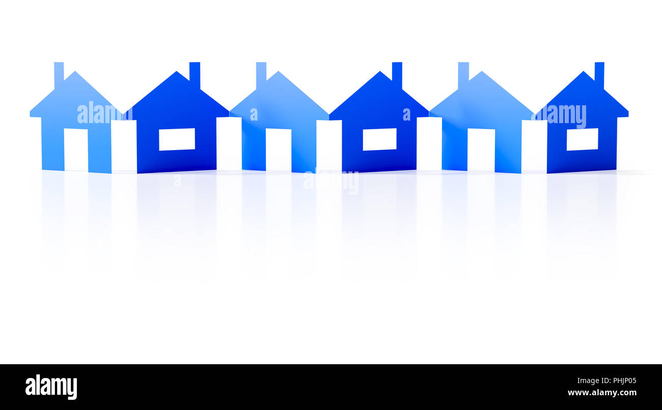 a paper cutout row of blue houses background Stock Photo - Alamy