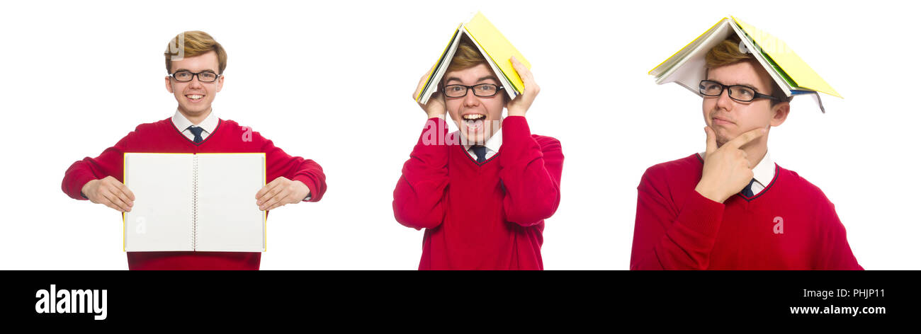 Student with paper isolated on white Stock Photo - Alamy