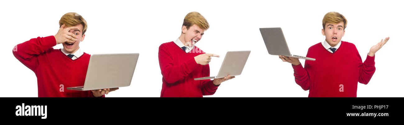 Student using laptop isolated on white Stock Photo - Alamy