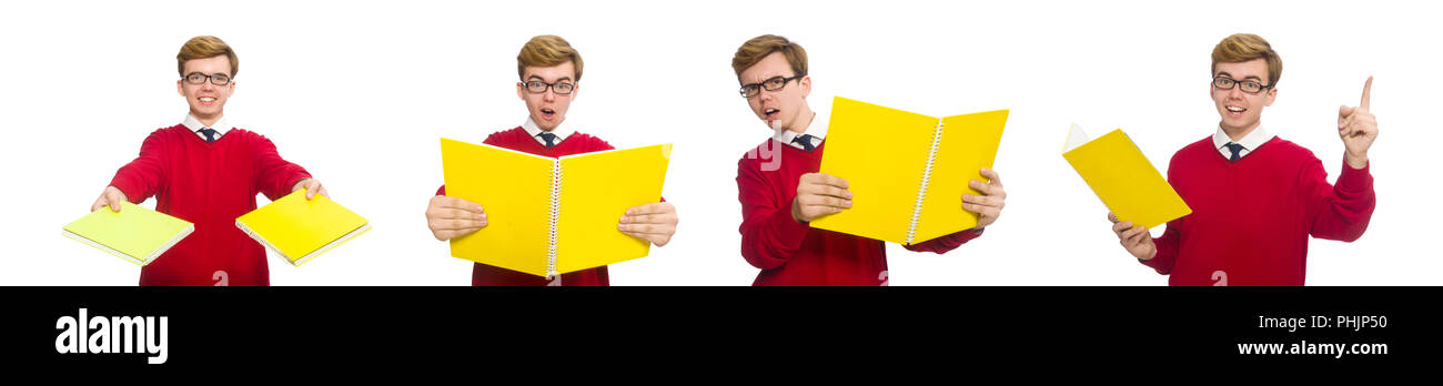 Student with paper isolated on white Stock Photo - Alamy