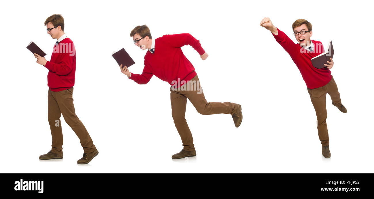 University student with book isolated on white Stock Photo - Alamy
