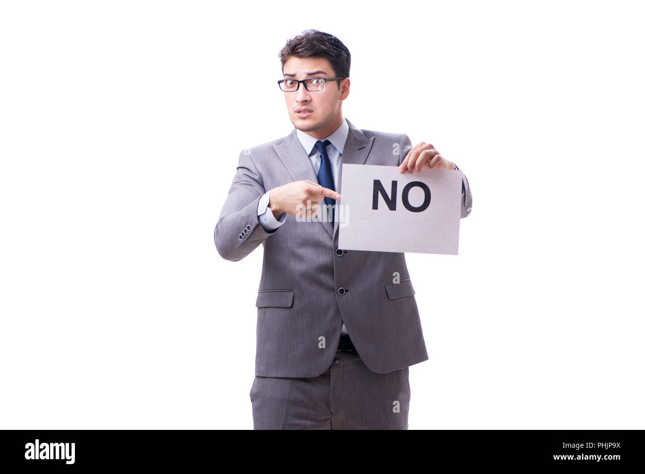Businessman in negative no answer isolated on white background Stock ...