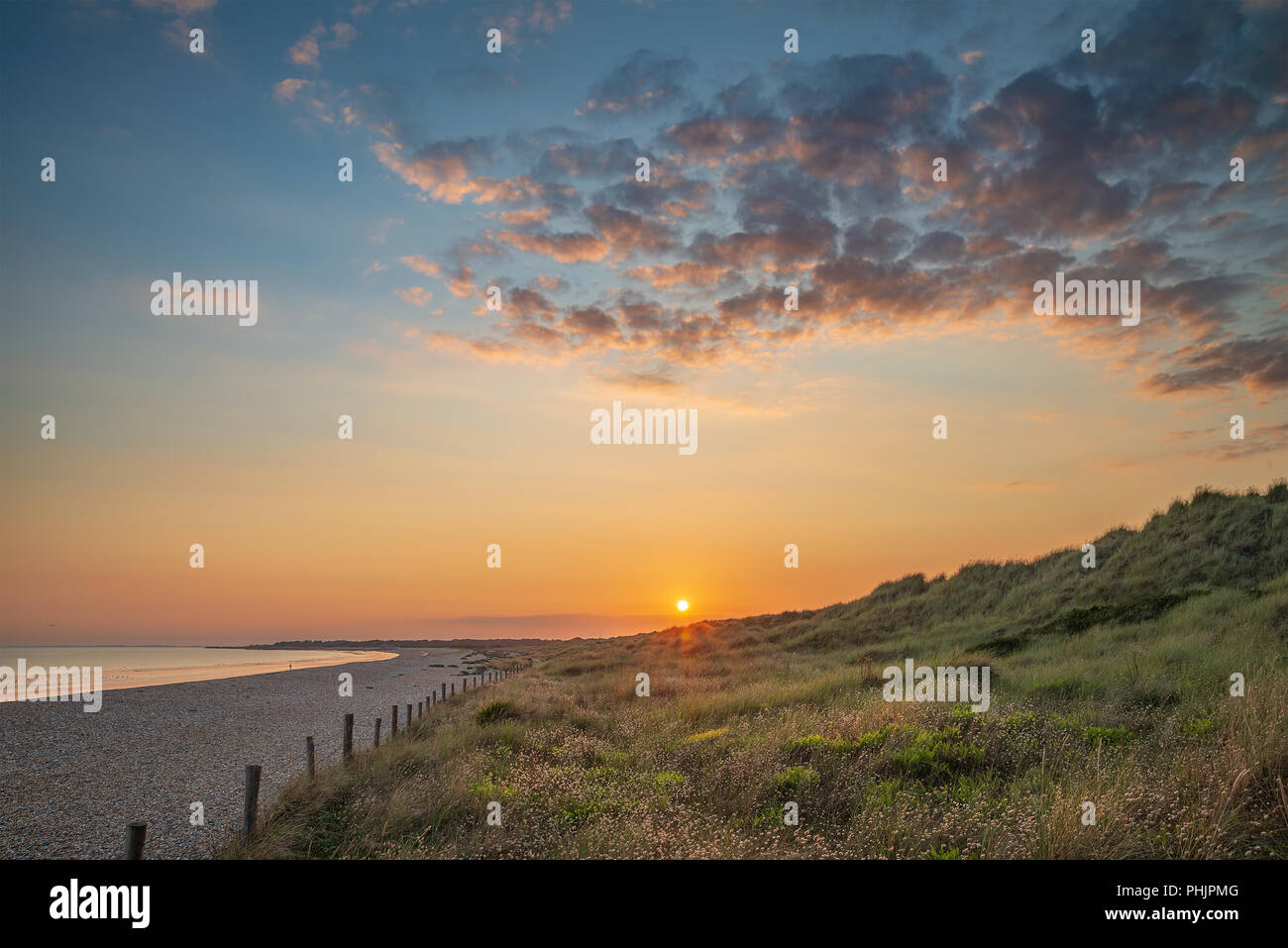 Beautiful colorful Summer sunset beach landscape with stunning sky and ...