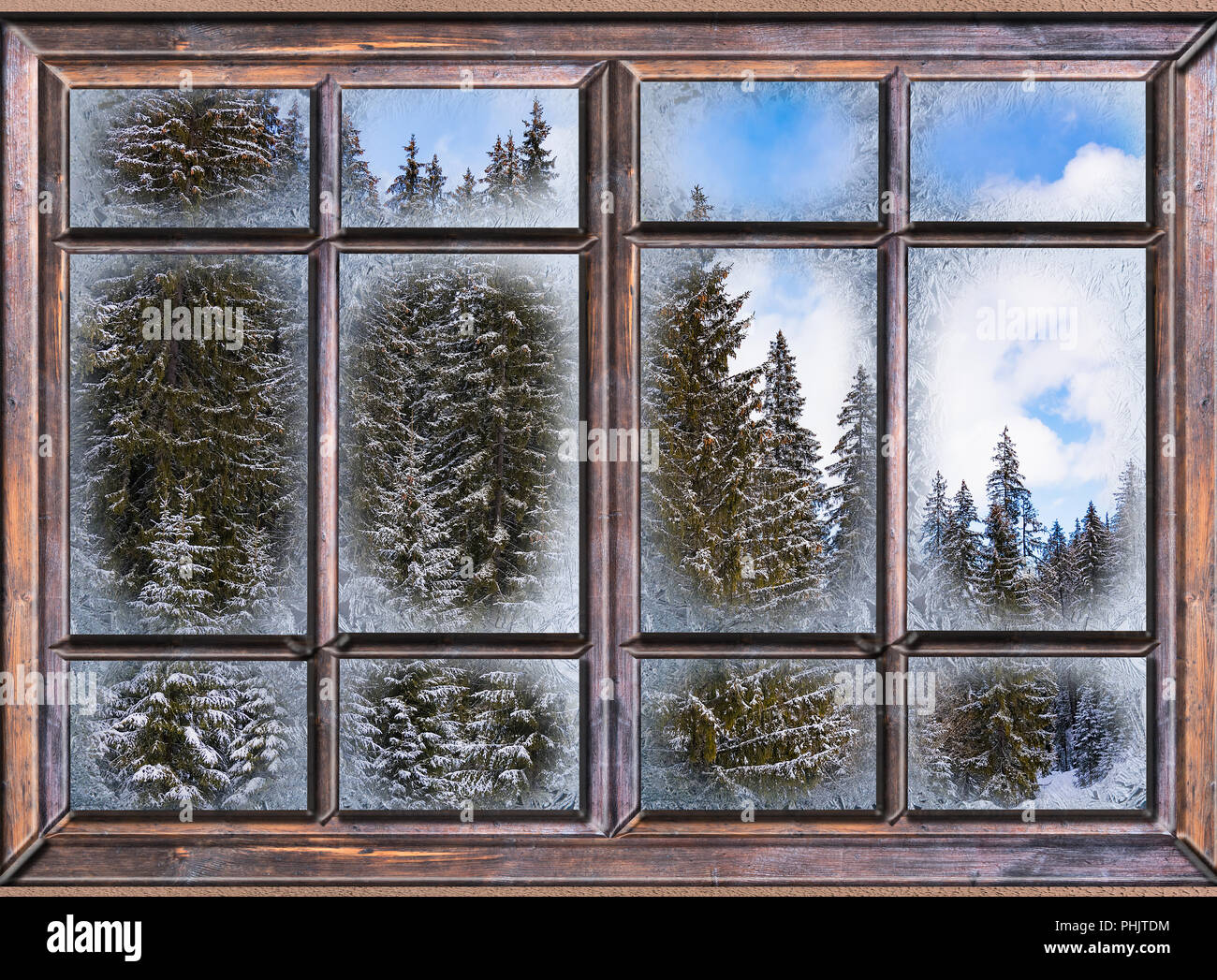 the window is covered with ice frost Stock Photo - Alamy