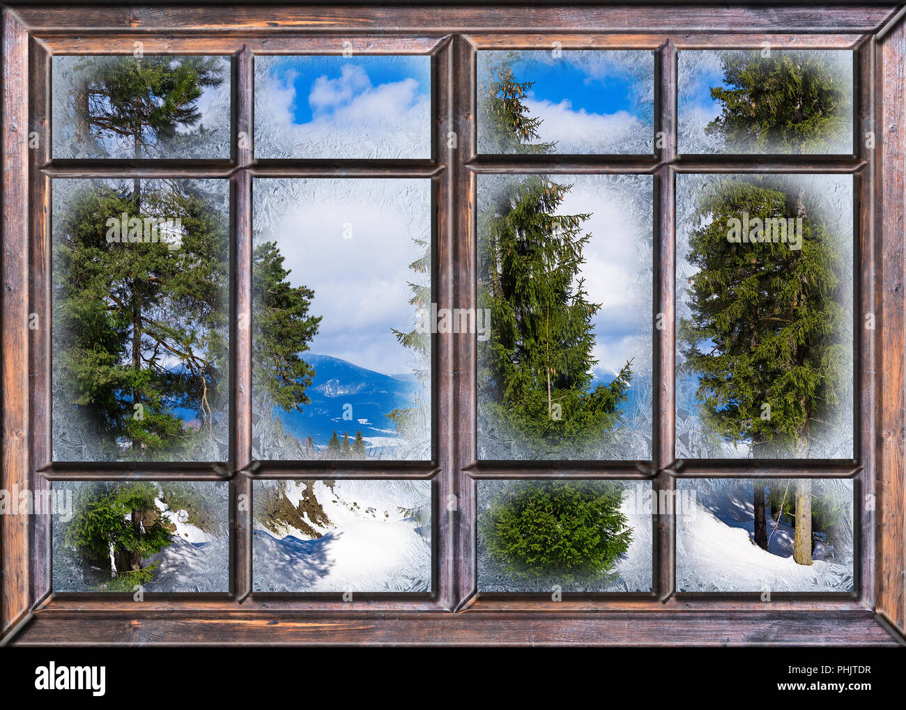 the window is covered with ice frost Stock Photo - Alamy