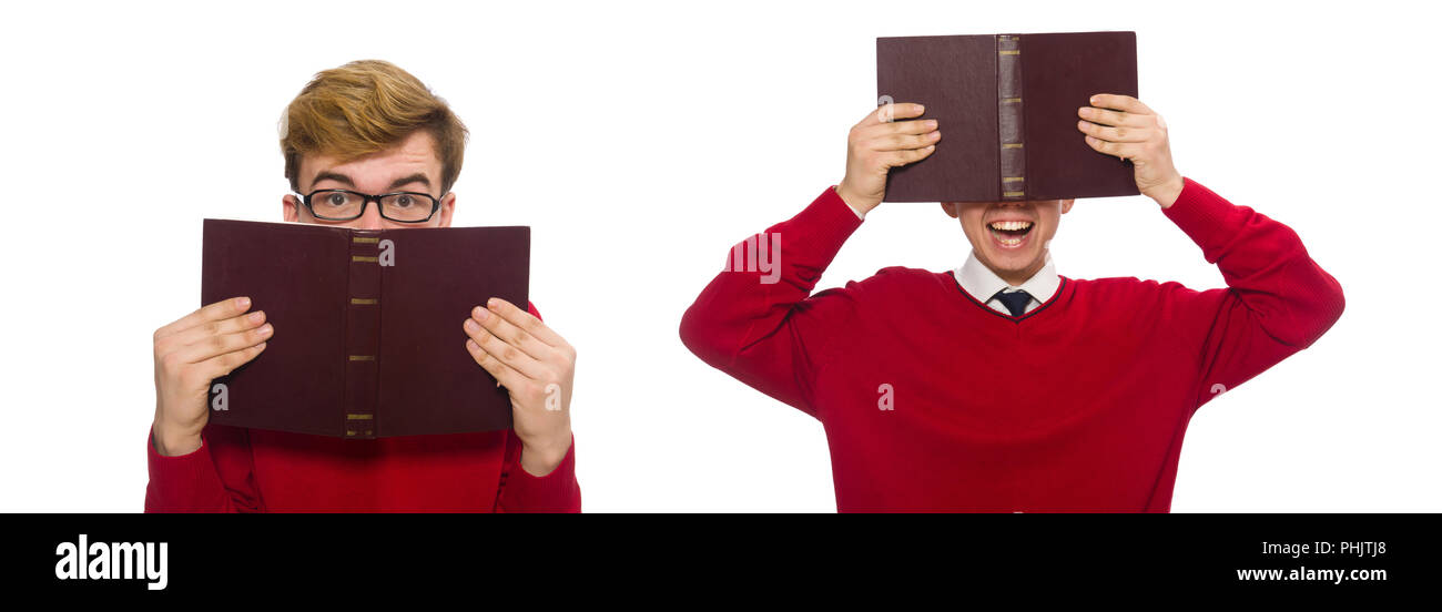 University student with book isolated on white Stock Photo - Alamy