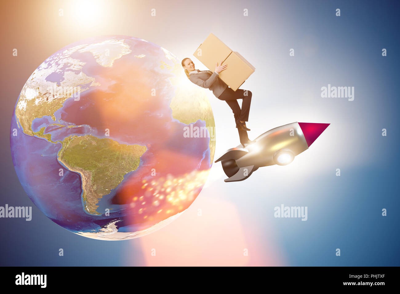 Woman in worldwide global delivery service Stock Photo - Alamy