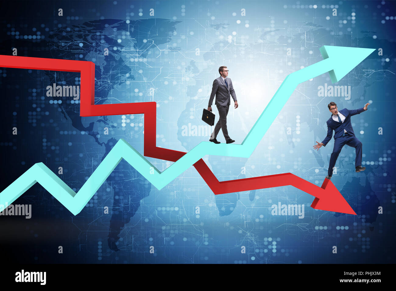 Businessman with charts of growth and decline hi-res stock photography ...