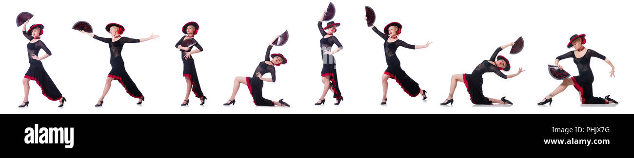 Woman dancing spanish dance isolated on white Stock Photo - Alamy