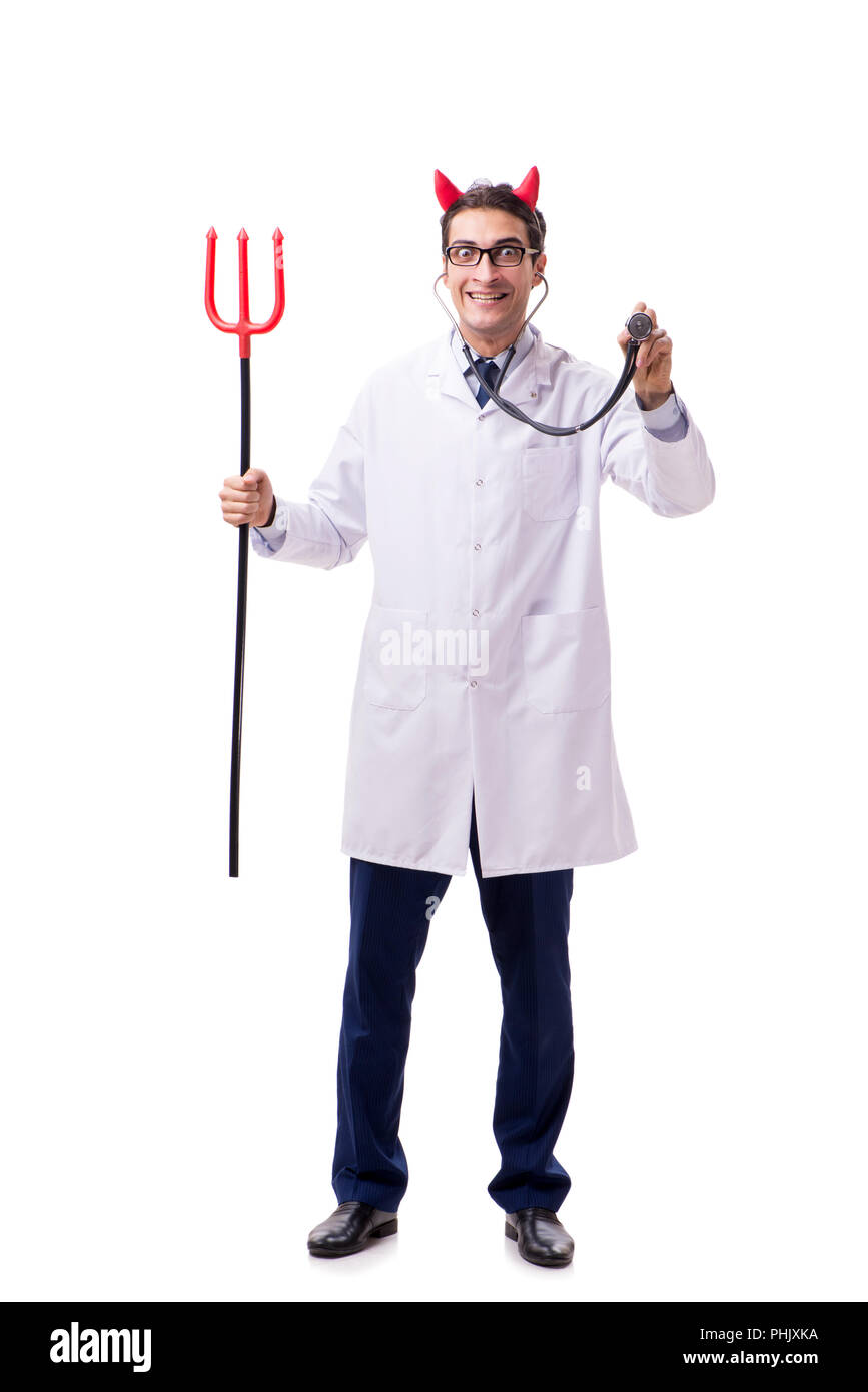 Devil doctor in funny medical concept isolated on white backgrou Stock ...
