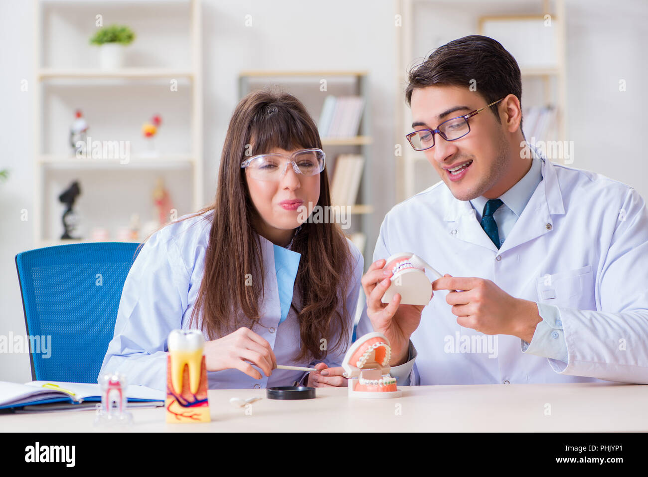Dentist explaining student tooth structure Stock Photo - Alamy