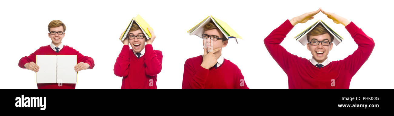 Student with paper isolated on white Stock Photo - Alamy