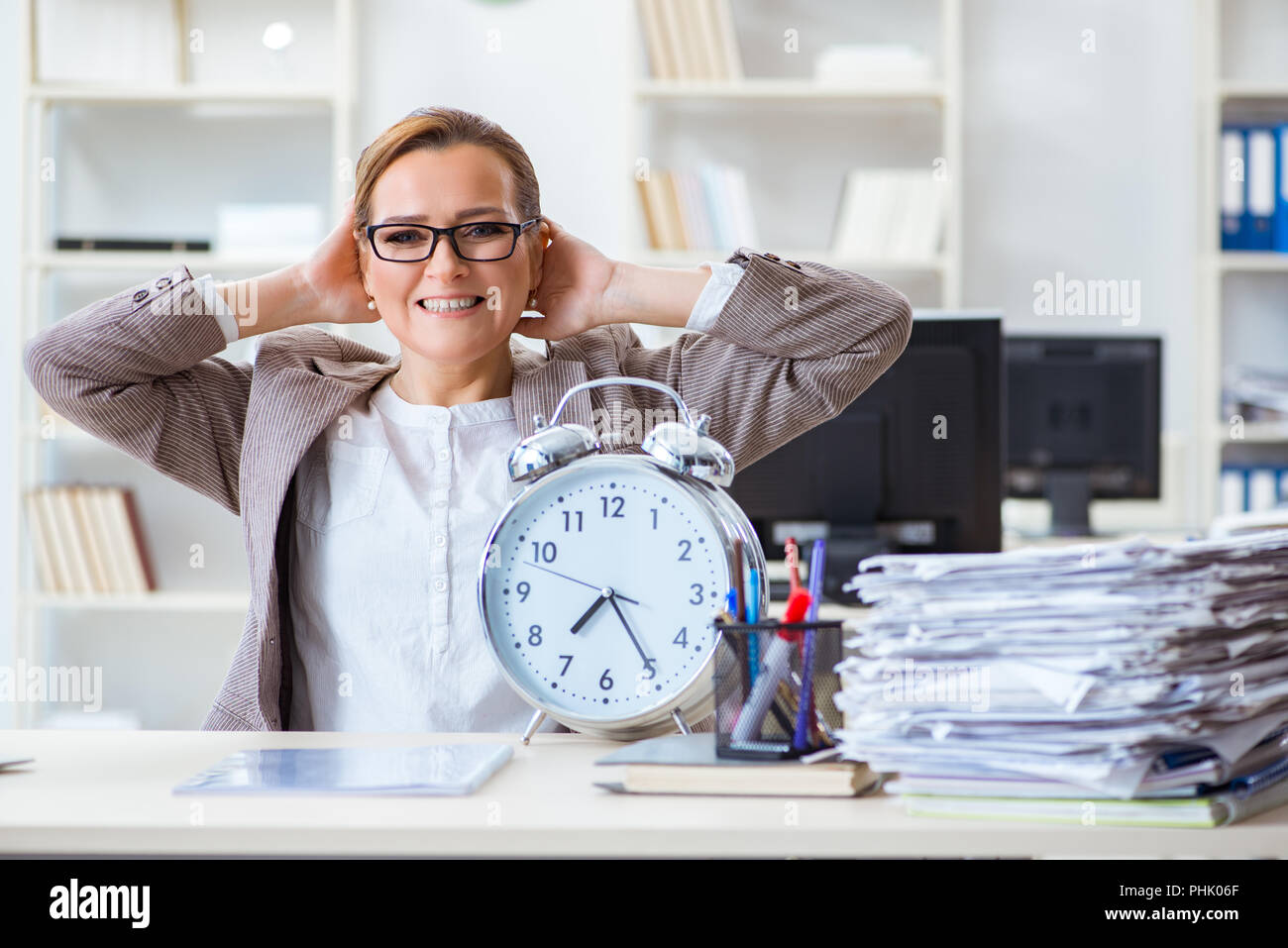 Businesswoman workaholic trying finish hi-res stock photography and ...