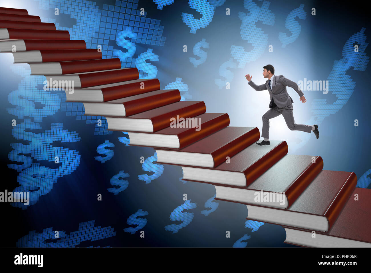 Businessman student climbing the ladder of education books Stock Photo ...