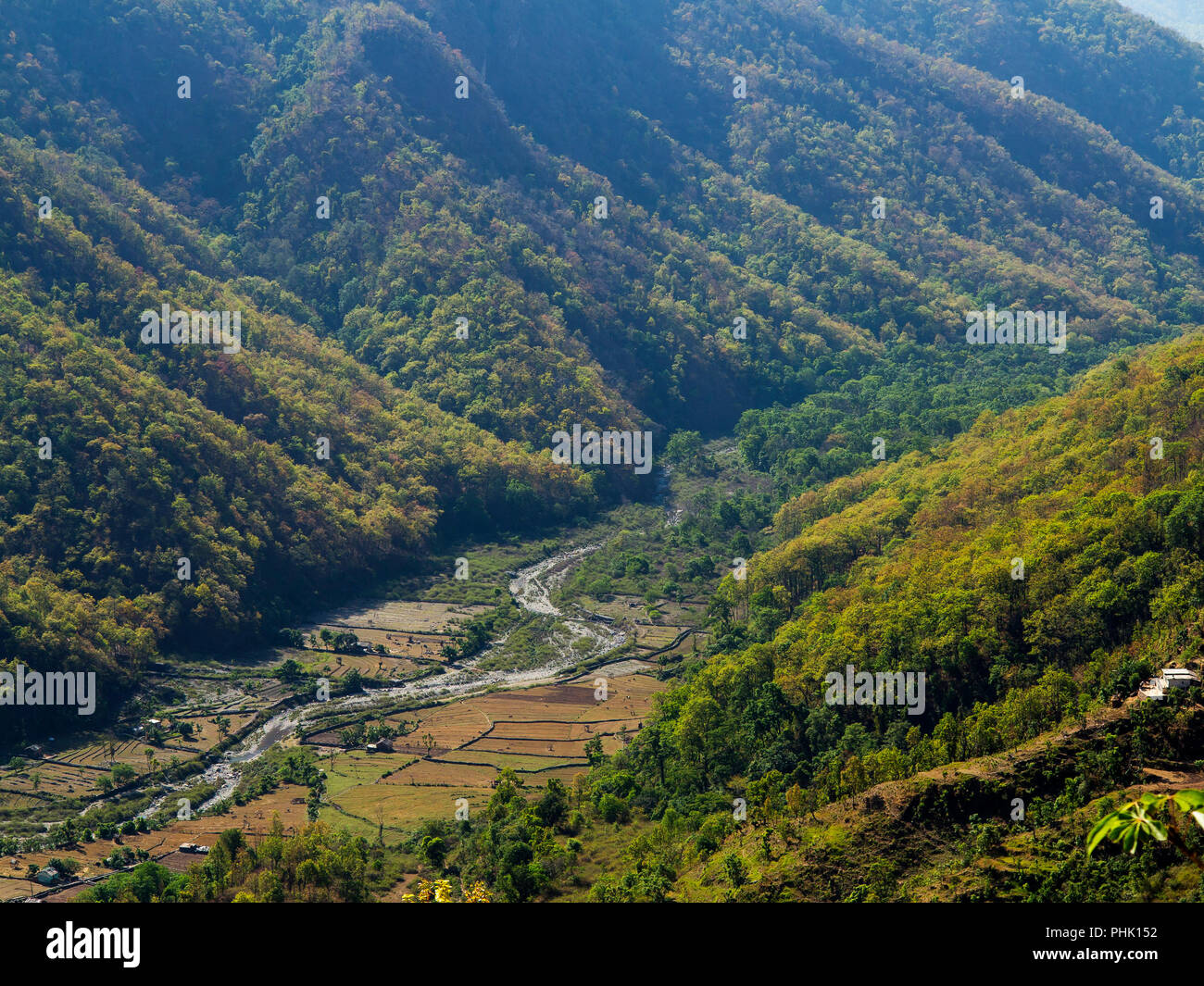 Kundal village on the Nandhour Valley, Kumaon Hills, Uttarakhand, India ...