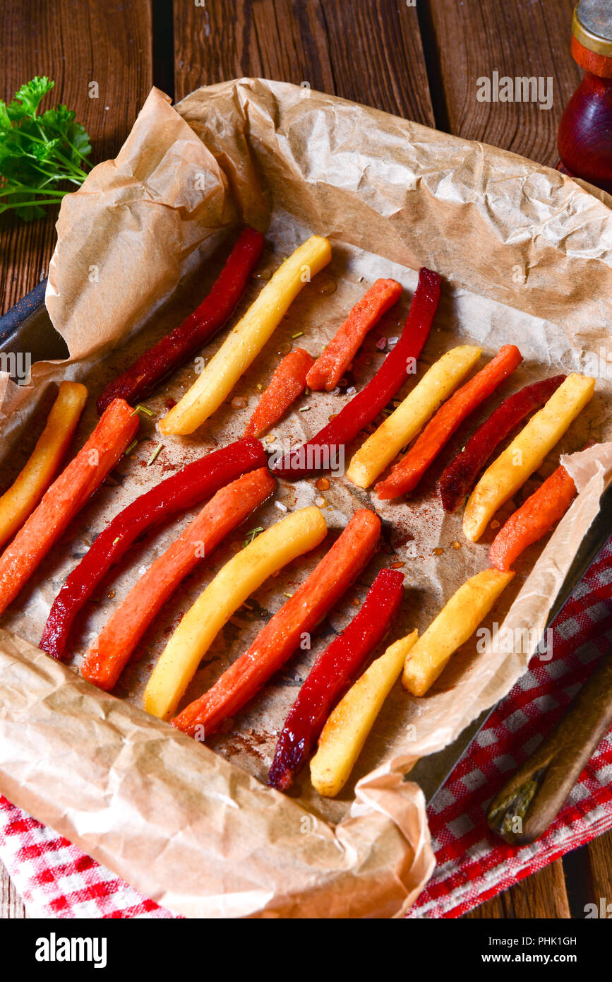 colorful vegetable fries from the oven Stock Photo - Alamy