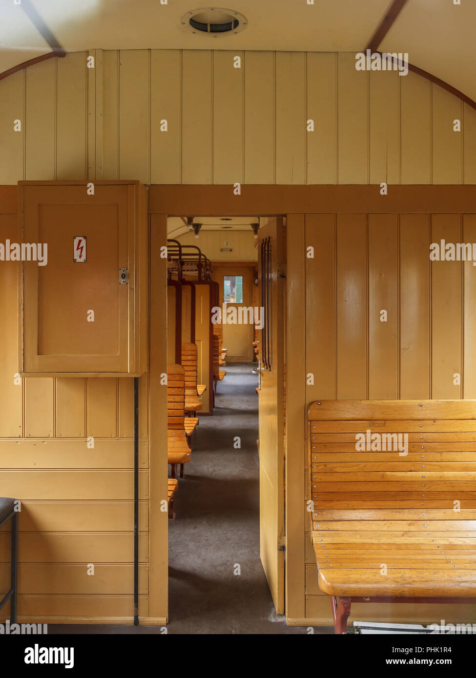 Old train carriage with wooden benches in third class Stock Photo - Alamy