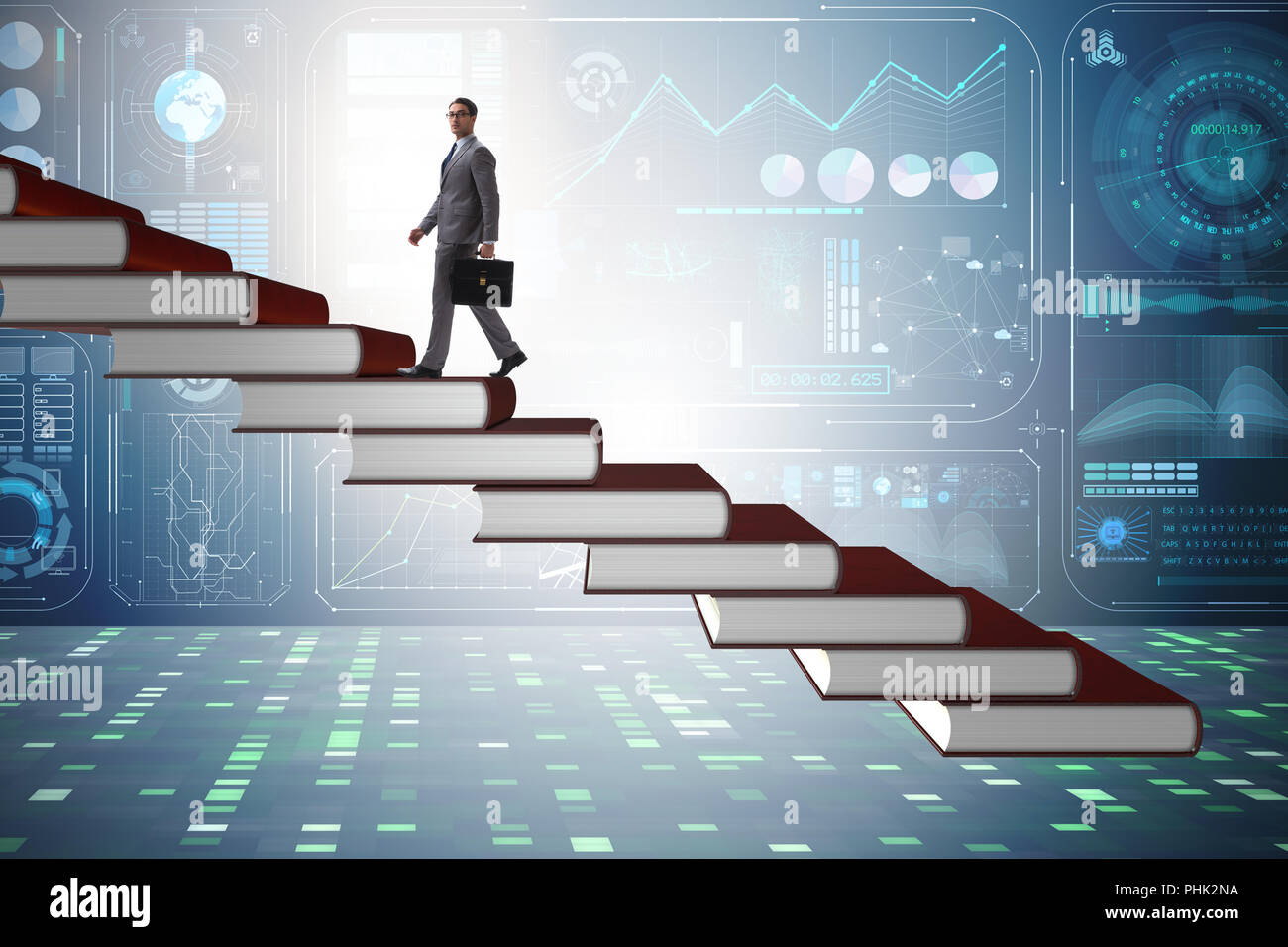 Businessman student climbing the ladder of education books Stock Photo ...