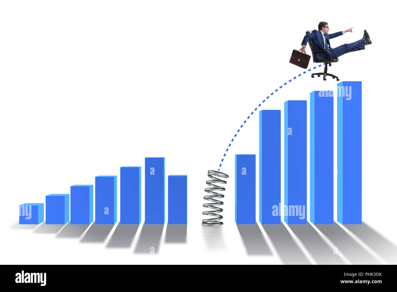 Business people jumping over bar charts Stock Photo - Alamy