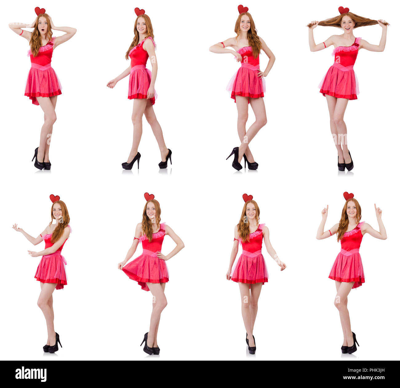 Pretty young model in mini pink dress isolated on white Stock Photo - Alamy