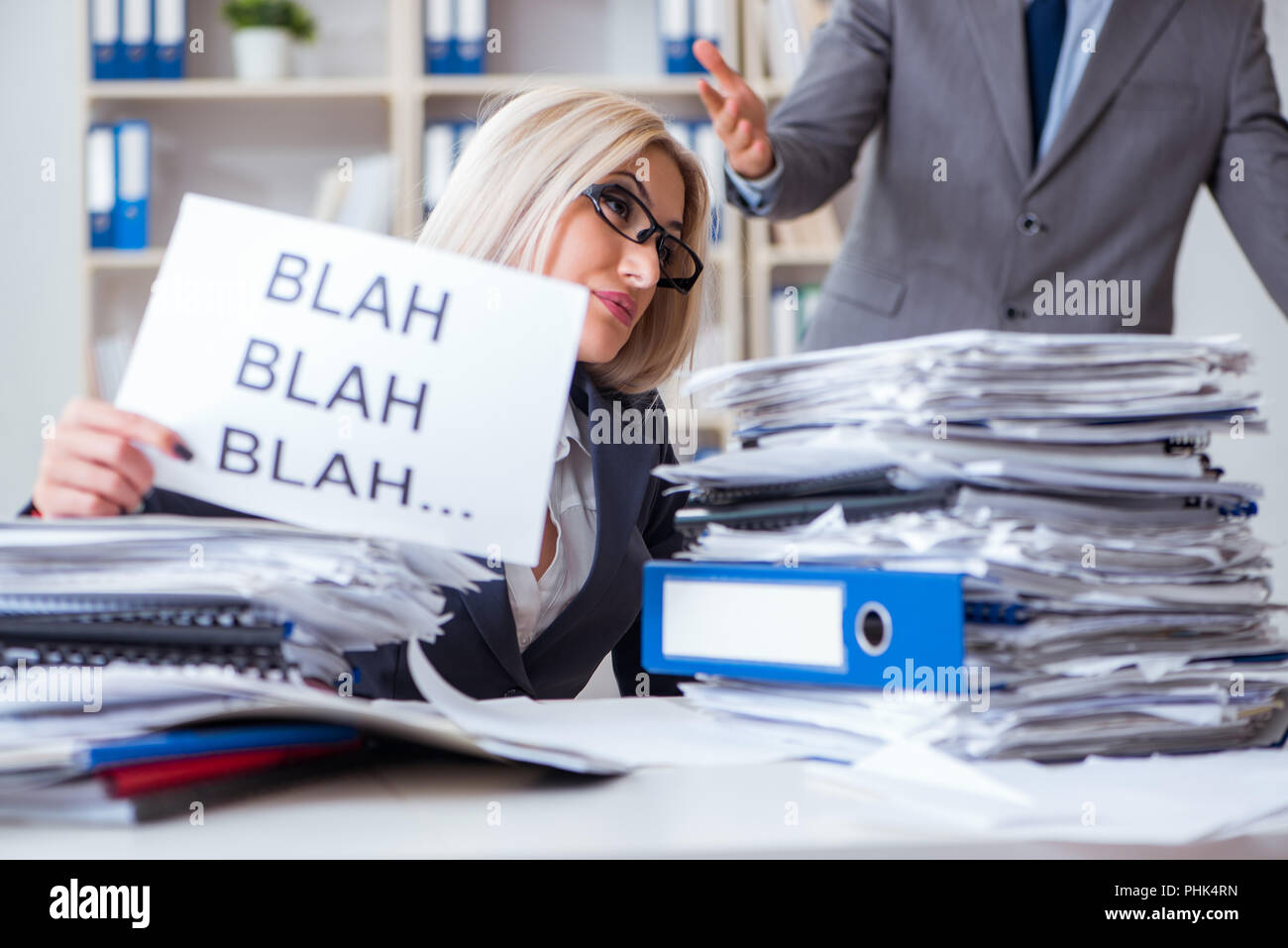Angry boss yelling at his assistant secretary hi-res stock photography ...
