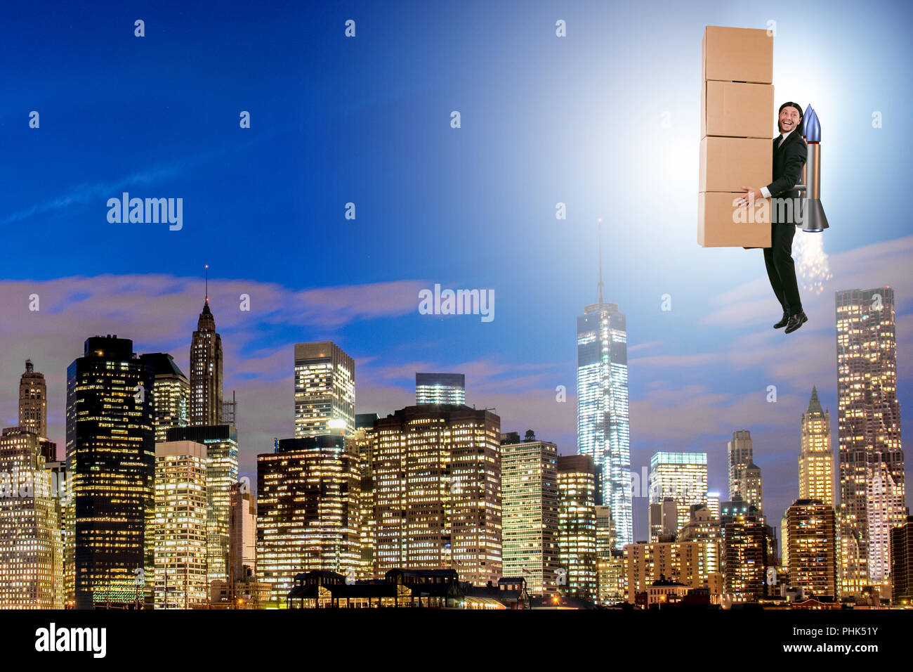 Flying businessman jetpack hi-res stock photography and images - Alamy