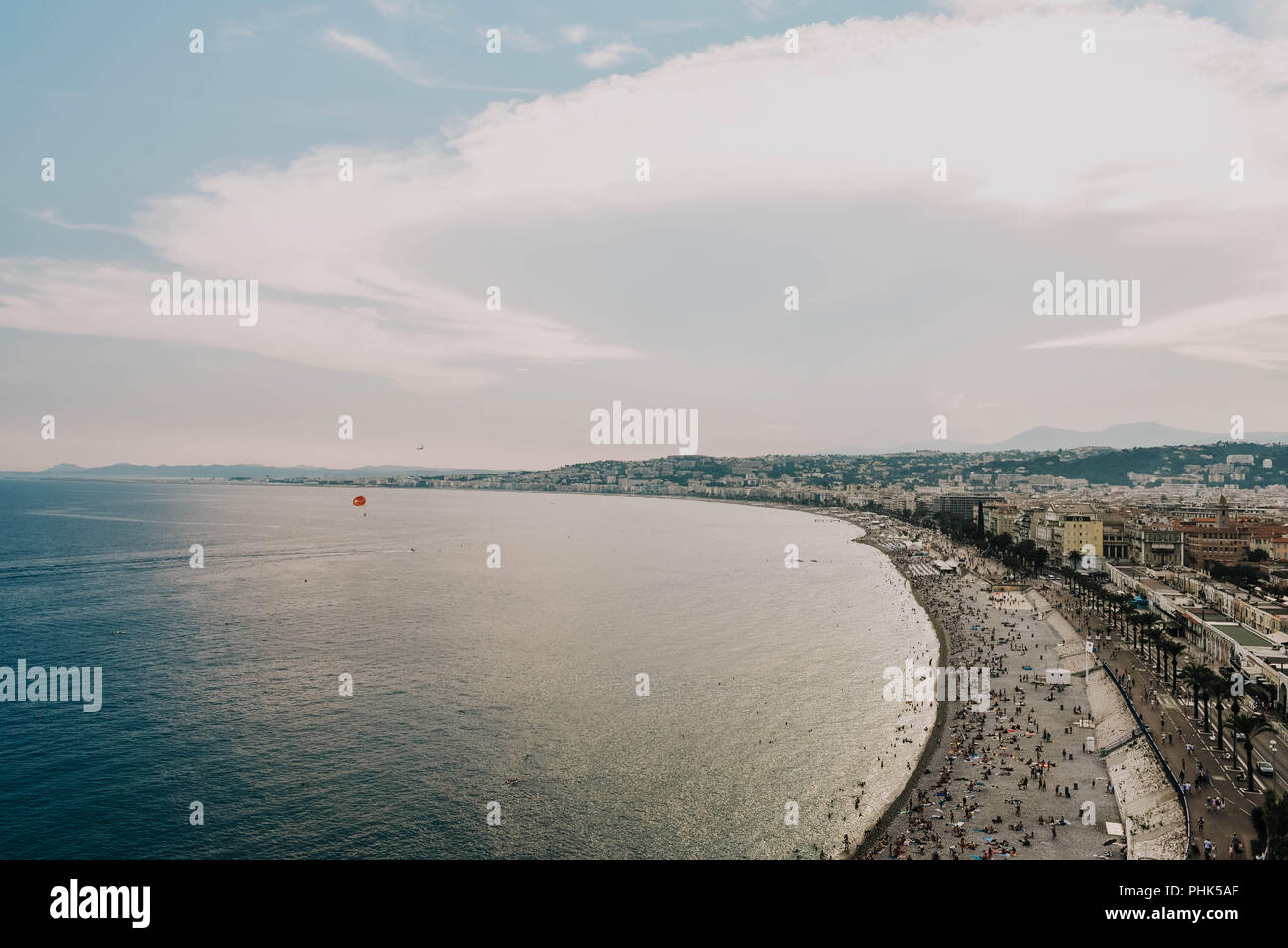 Aerial view of beautiful beach of Nice, France, destination tourism ...
