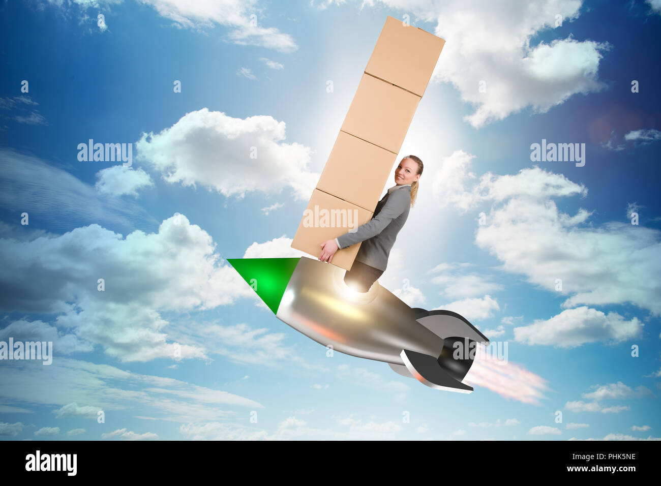 Business woman flying with rocket hi-res stock photography and images ...