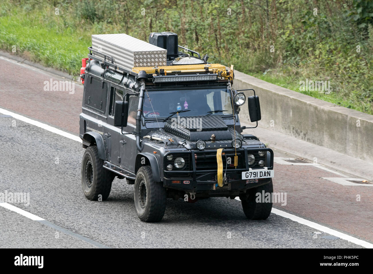 1996 Land Rover Classic 4x4 vehicles on the M6 at Lancaster, UK Stock ...