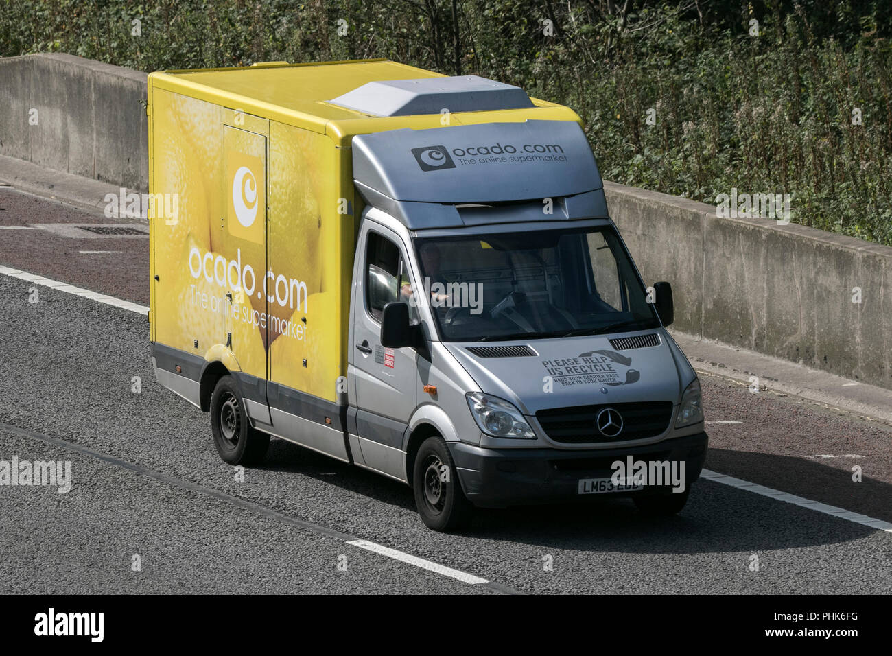 Ocado food delivery van transport vehicles on the M6 at Lancaster, UK ...