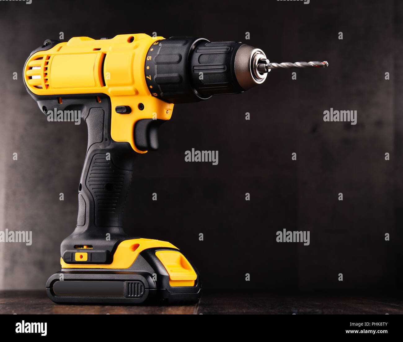 Cordless drill with drill bit working also as screw gun Stock Photo - Alamy