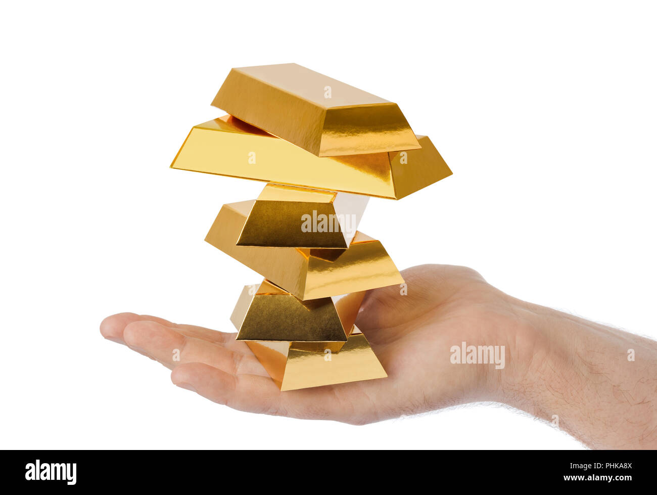 Hand with gold bars Stock Photo - Alamy