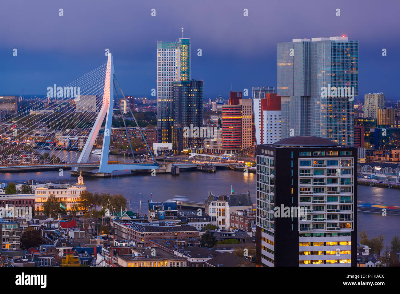 Rotterdam cityscape night illuminated hi-res stock photography and ...