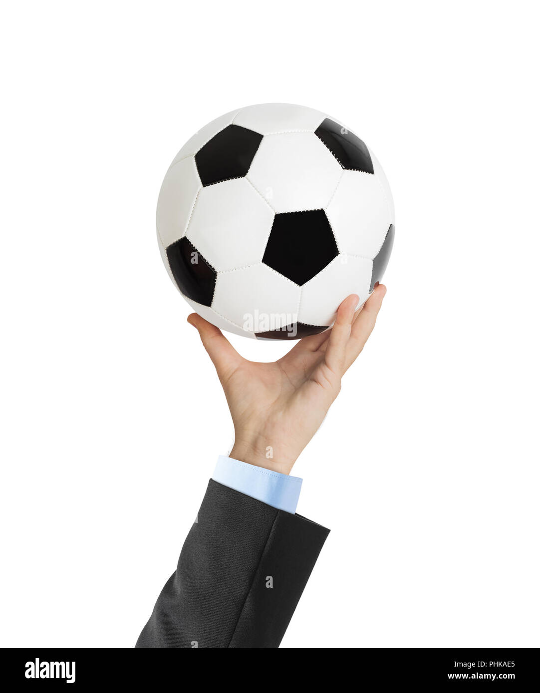 Hand and soccer ball Stock Photo - Alamy