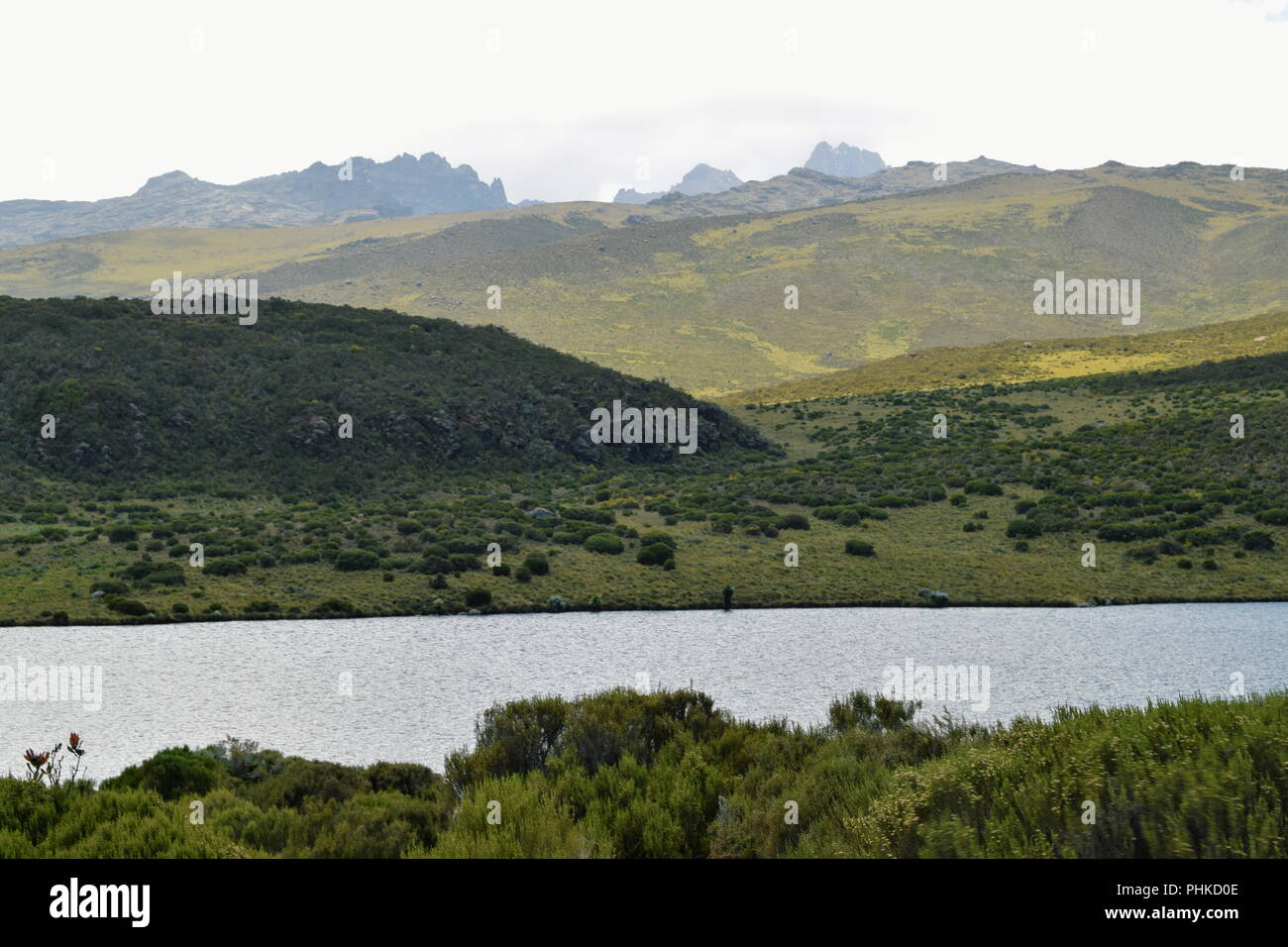 Lake against a mountain background, Lake Ellis in Mount Kenya National ...