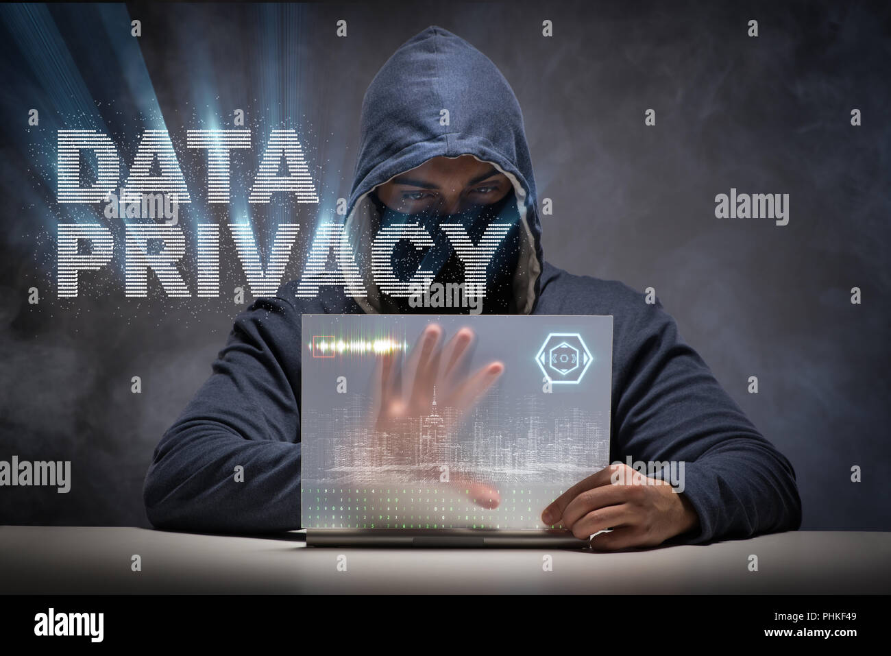Data privacy concept with hacker stealing personal information Stock ...